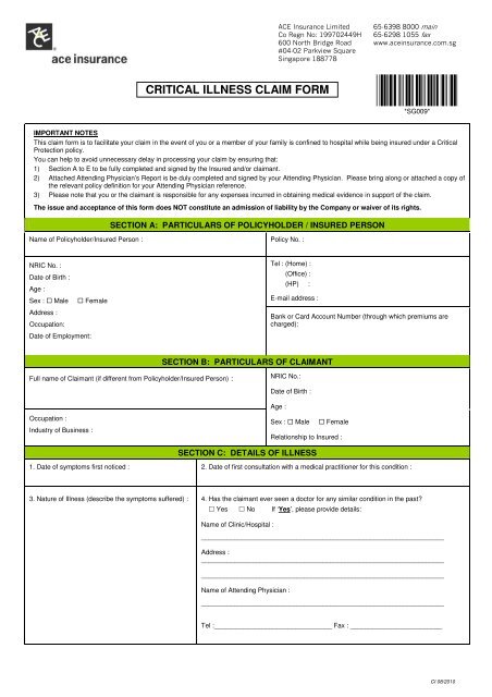 Critical Illness Claim Form - ACE Group