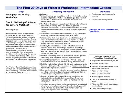 The First 20 Days of Writer's Workshop: Intermediate Grades
