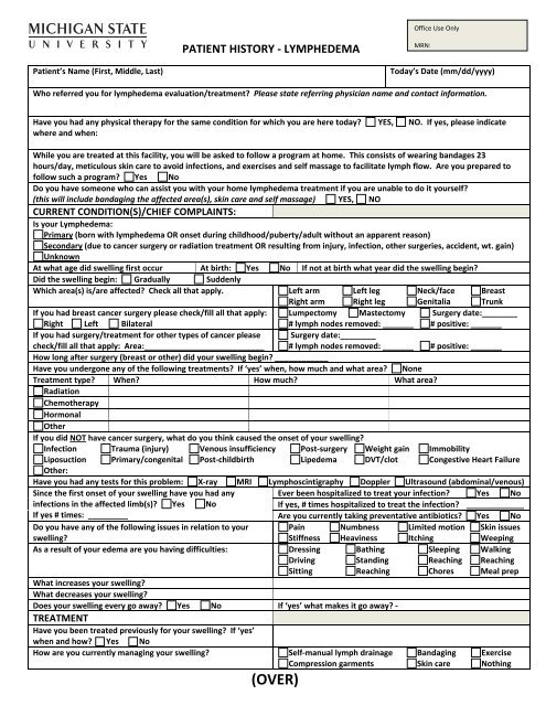 Lymphedema questionnaire