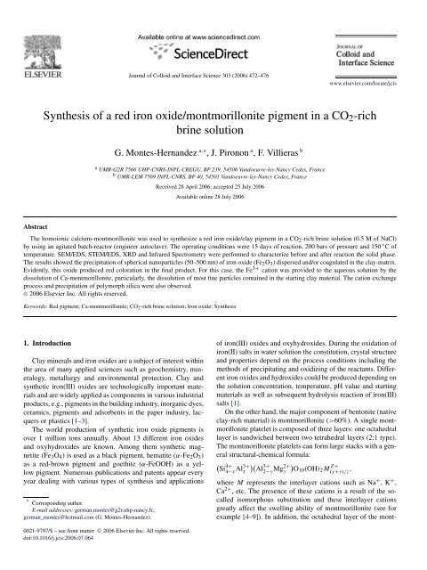 Synthesis of a red iron oxide/montmorillonite pigment in a CO2-rich ...