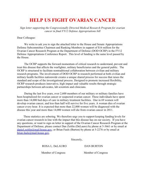 Fight Ovarian Cancer letter â House