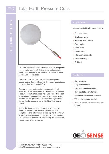 Total Earth Pressure Cells - MGS Europe GmbH