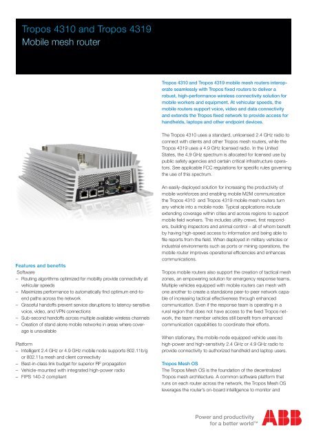 Tropos 4310 and Tropos 4319 Mobile mesh router - Tropos Networks