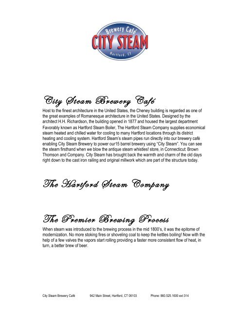 City Steam Brewery Cafe Catering Menu highlighted changes