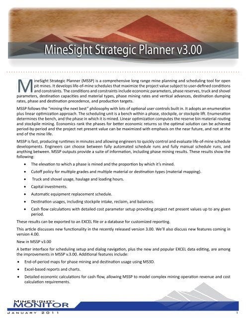 MineSight Strategic Planner v3.00