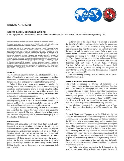 Storm-Safe Deepwater Drilling Riser - 2H Offshore