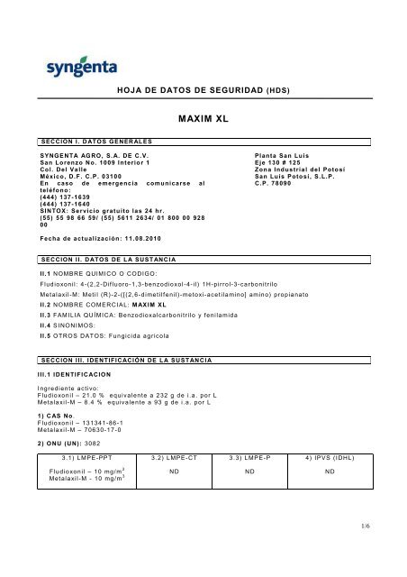 MSDS MAXIM XL - Syngenta
