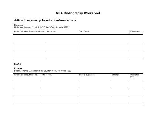 Bibliography Worksheet MLA Bibliography Worksheet With Example