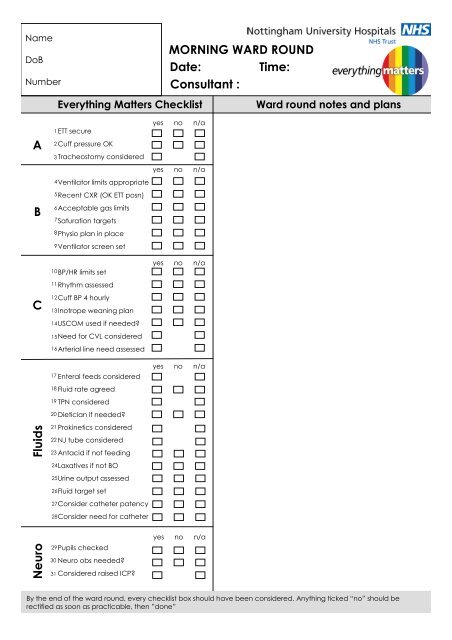 We have a combined ward round/checklist document which has 56 ...