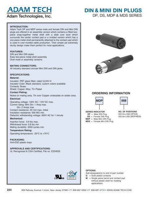 DIN & MINI DIN PLUGS - Adam Tech