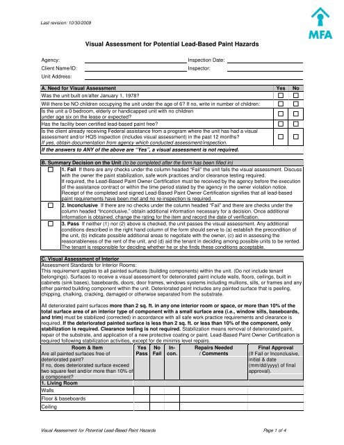 Visual Assessment for Potential Lead-Based Paint Hazards