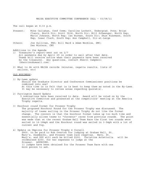 Conference Call Meeting Minutes