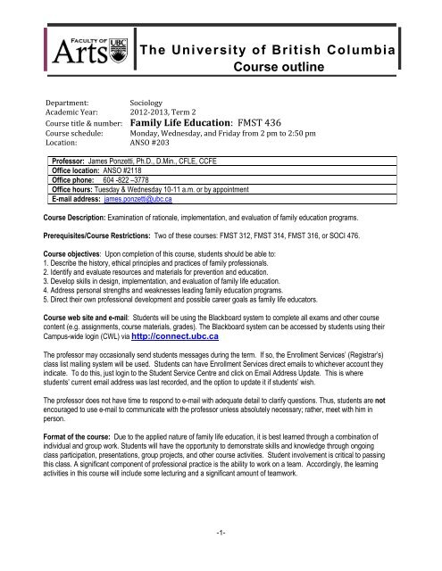 The University of British Columbia Course outline