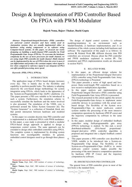 Design & Implementation of PID Controller Based On FPGA with ... Design & Implementation of PID Controller Based On FPGA with ...