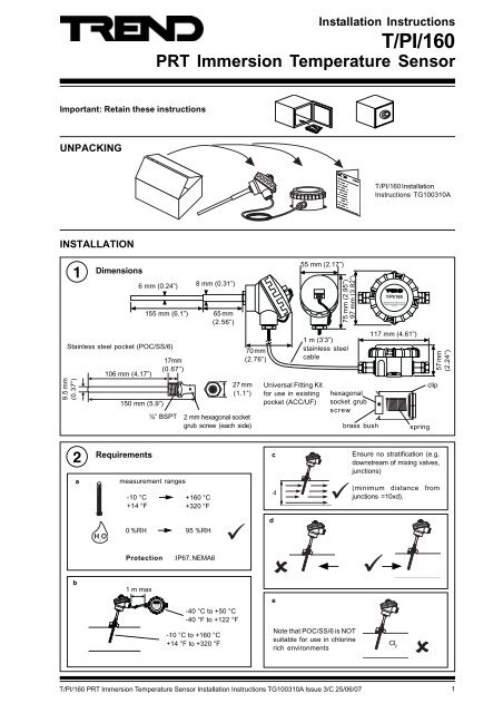 T/PI/160 PRT Immersion Temperature Sensor ... - Trend Controls