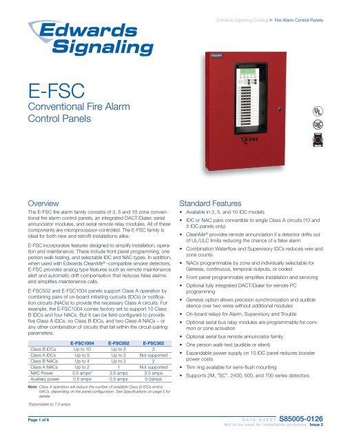 Data sheet, E-FSC conventional fire panels - Edwards Signaling