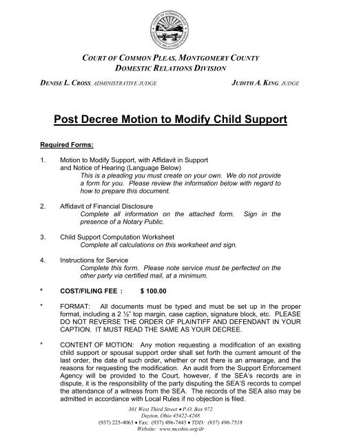 Post Decree Motion To Modify Child Support Montgomery County 