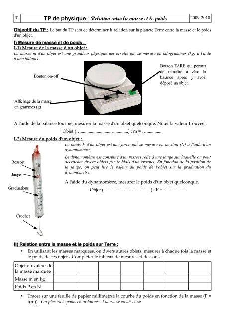 Devoir maison 3e physique poid et masse 3ème Physique