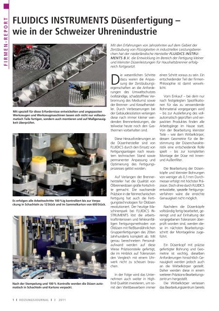 FLUIDICS INSTRUMENTS Düsenfertigung