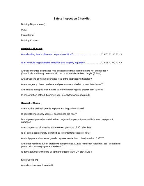 Building Safety Inspection Checklist