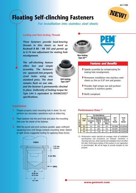 Floating Self-clinching Fasteners