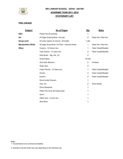 PRE-GRADE - Sri Lankan School