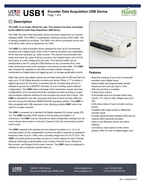 Description USB1 Encoder Data Acquisition USB Device - US Digital