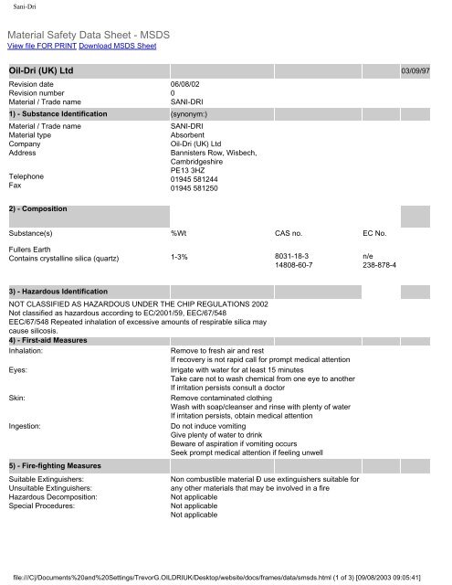 Material Safety Data Sheet - MSDS - Oil-Dri Uk