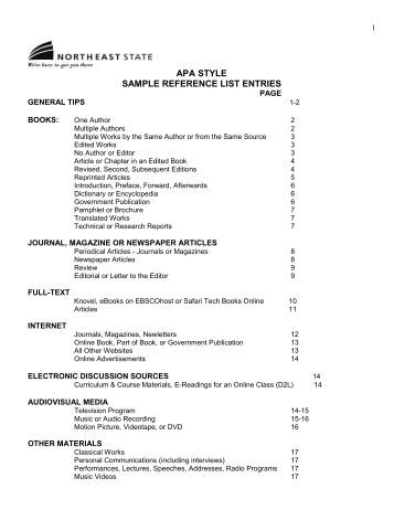 APA format – Sample Entries for Reference Lists - Aurora University