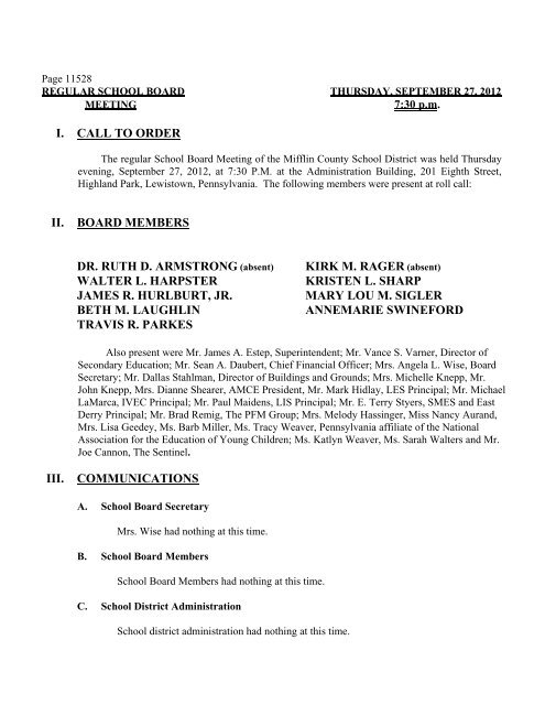 Sept. 27, 2012 - Mifflin County School District