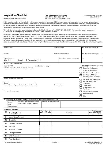 Inspection Checklist - HUD