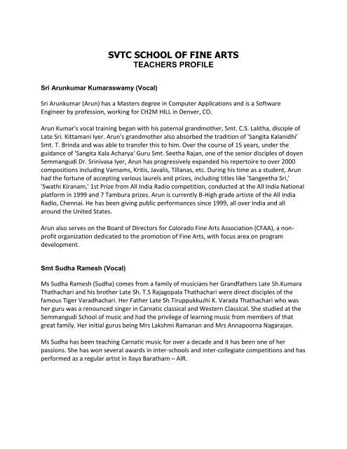 SVTC SCHOOL OF FINE ARTS - Sri Venkateswara temple