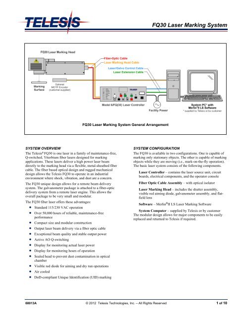 FQ30 Laser SPECIFICATION DATA SHEET - Telesis Technologies ...