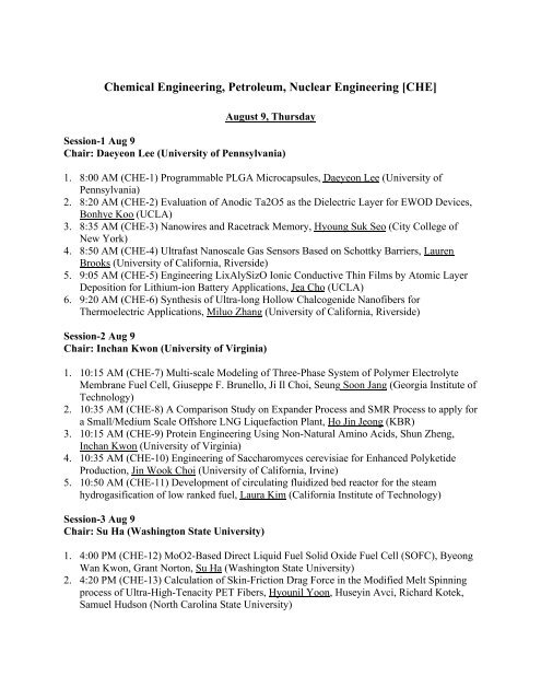 Chemical Engineering, Petroleum, Nuclear Engineering [CHE]
