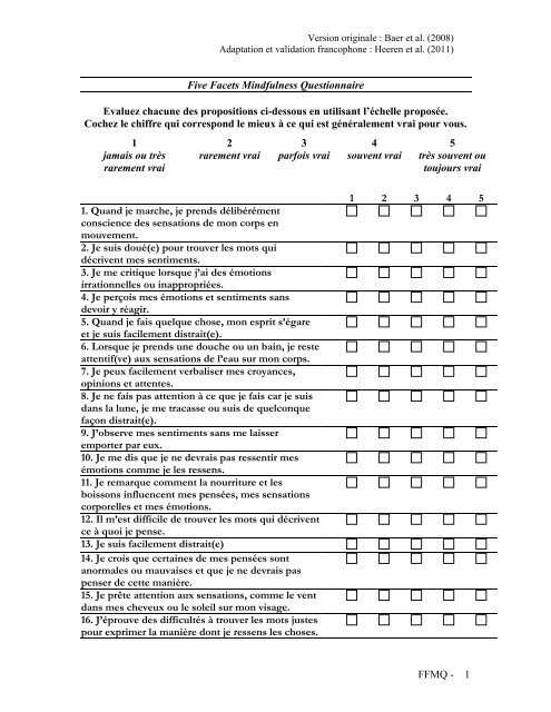 FFMQ - 1 Five Facets Mindfulness Questionnaire Evaluez ... - LEP
