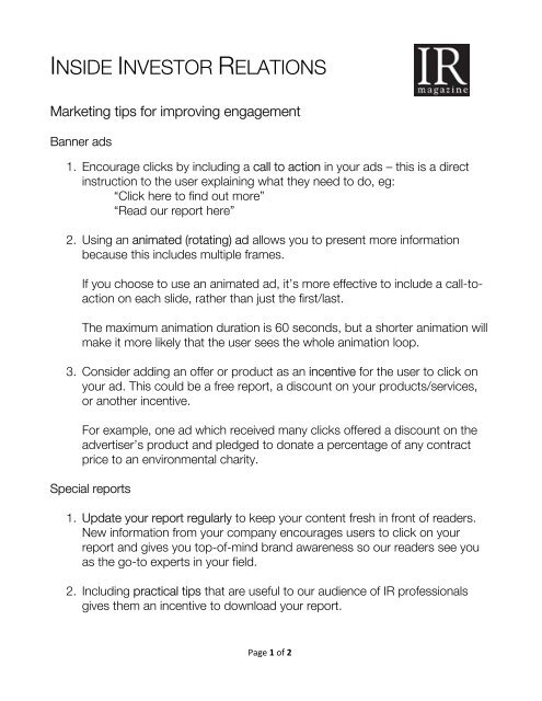 Investor Relations Report