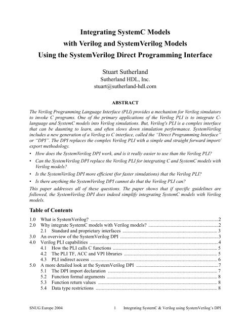 Integrating Systemc Models With Verilog Using Sutherland Hdl