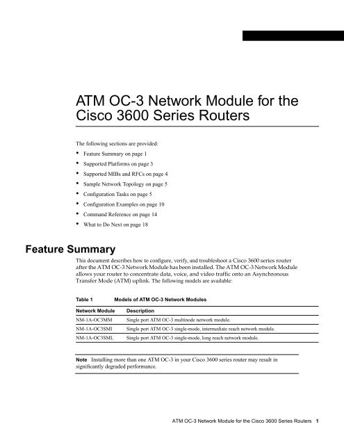 ATM OC-3 Network Module for the Cisco 3600 Series Routers