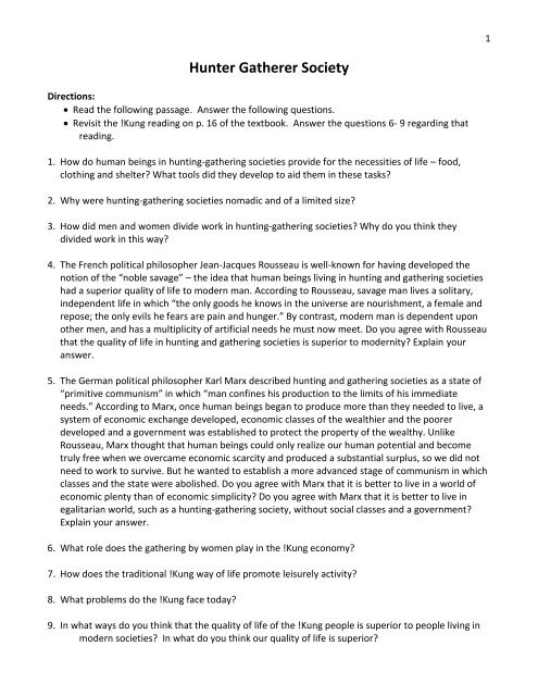 Hunter Gatherer Society - Philosophy Project