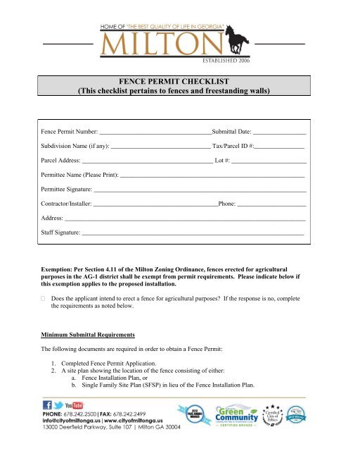 FENCE PERMIT CHECKLIST (This checklist pertains ... - City of Milton