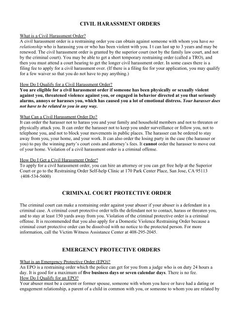 Civil Harassment Orders - Center For Relationship Abuse Awareness