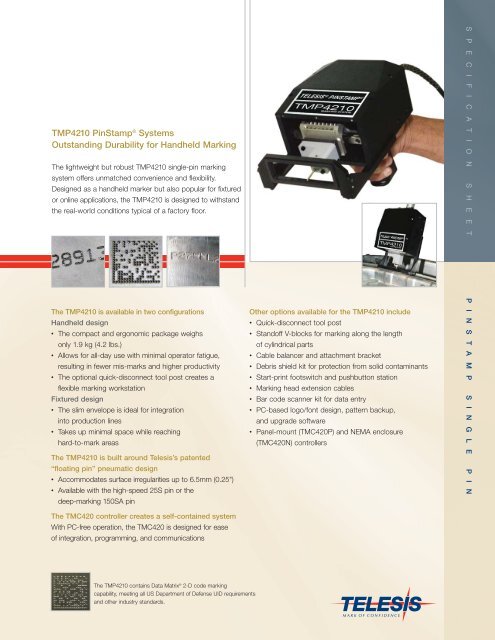 TELESIS PinStamp TMM 4210 - Advanced Marking Systems