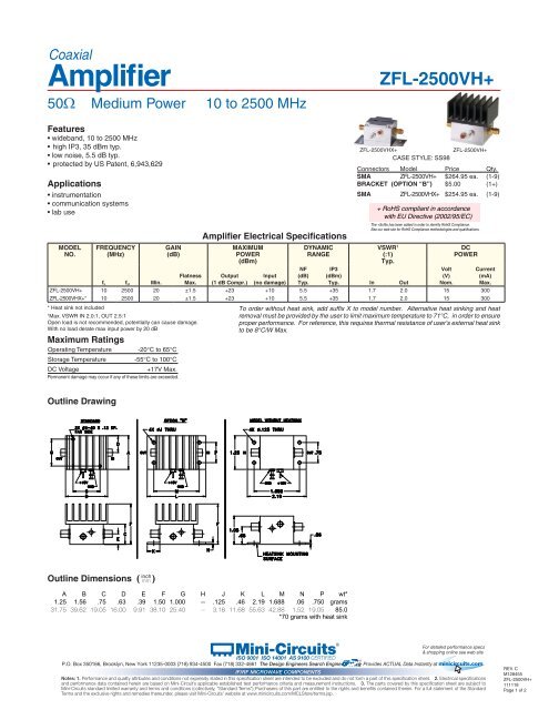 Amplifier Coaxial ZFL-2500VH+ - Mini-Circuits