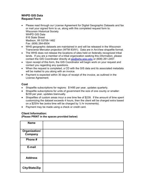 WHPD GIS Data Request Form - Wisconsin Historical Society