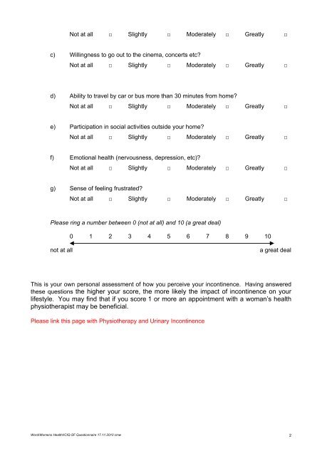 validated iciq-sf questionnaire to assess continence - BMI Healthcare