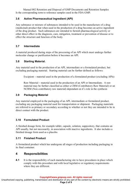 Retention and Disposal of GMP Documents and Retention Samples