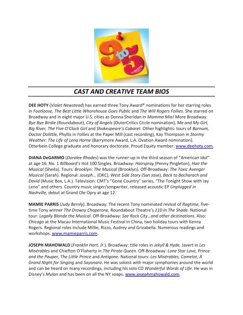 CAST AND CREATIVE TEAM BIOS - Starlight Theatre