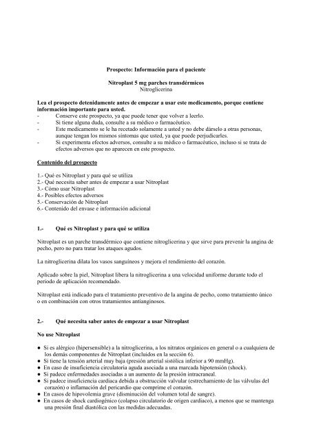 Prospecto Nitroplast 5 mg - Lacer