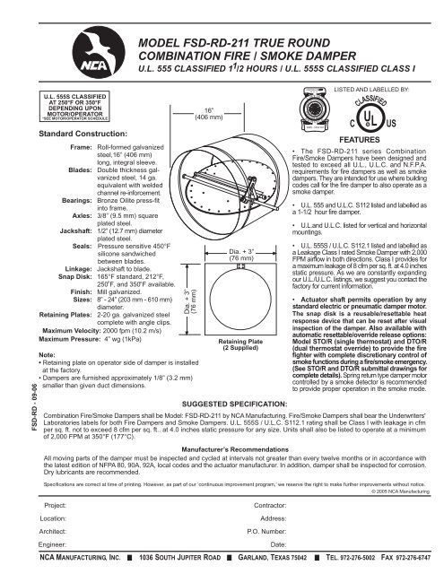 model fsd-rd-211 true round combination fire / smoke damper - NCA ...