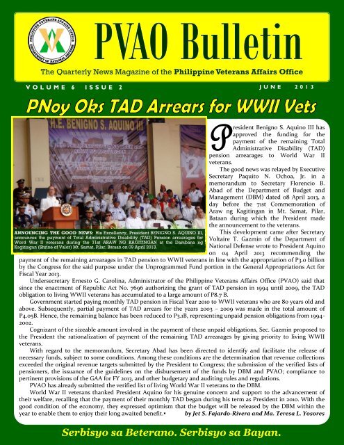 PVAO Bulletin June 2013 - Philippine Veterans Affairs Office
